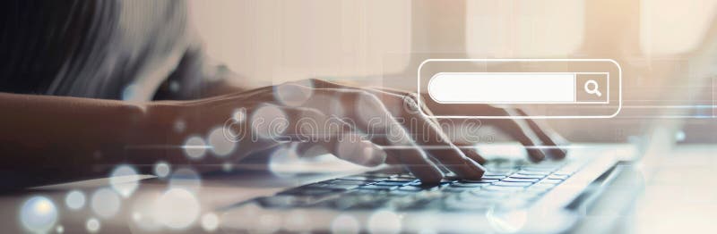 Hands Typing on Keyboard with Search Engine Interface - Technology and ...