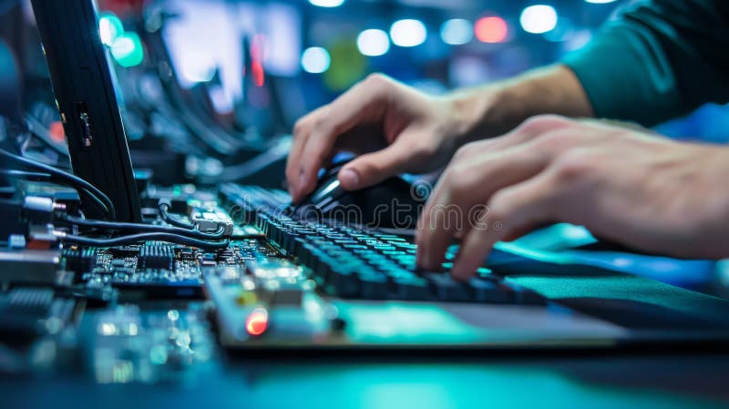 Hands Typing on a Keyboard and Using a Mouse at a Busy Training Center ...