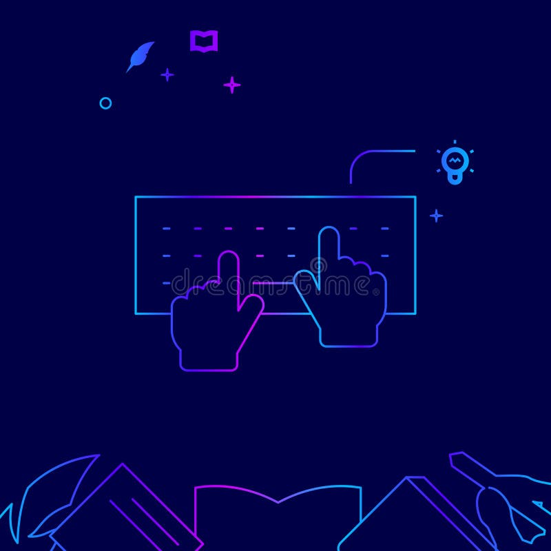 Hands Typing on Keyboard Vector Line Icon, Illustration on a Dark Blue ...
