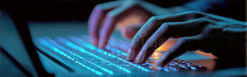 Hands Typing on Keyboard with Water Droplets Creating a Dramatic Effect ...