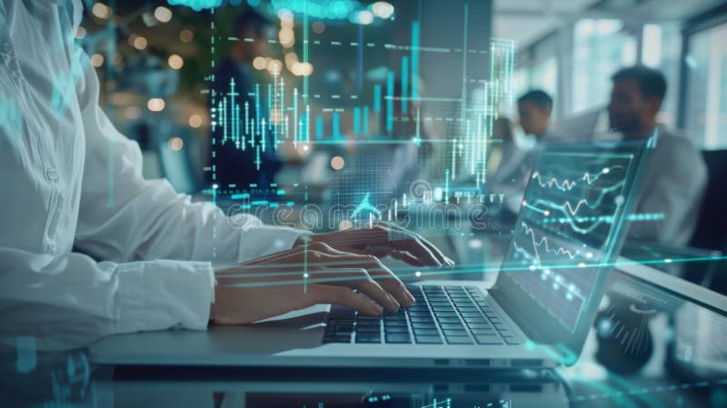 Hands Typing on Laptop.AI Generated Image Stock Photo - Image of charts, screen: 379871872