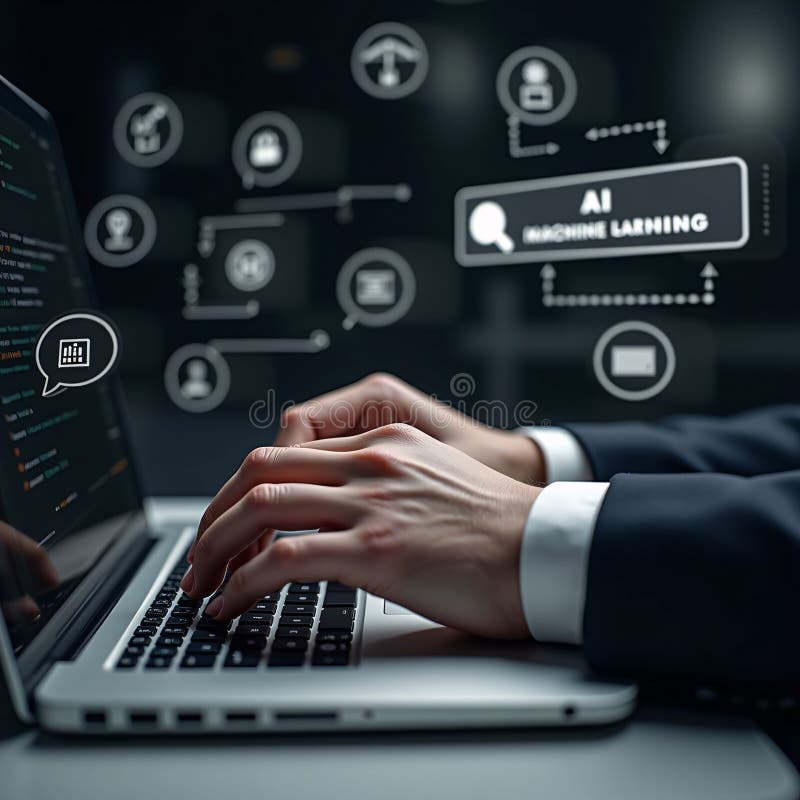 Hands Typing on a Laptop, AI Machine Learning Concept Stock ...