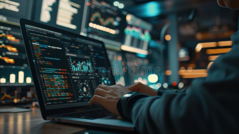 The Computer with Code Display.AI Generated Image Stock Photo - Image ...