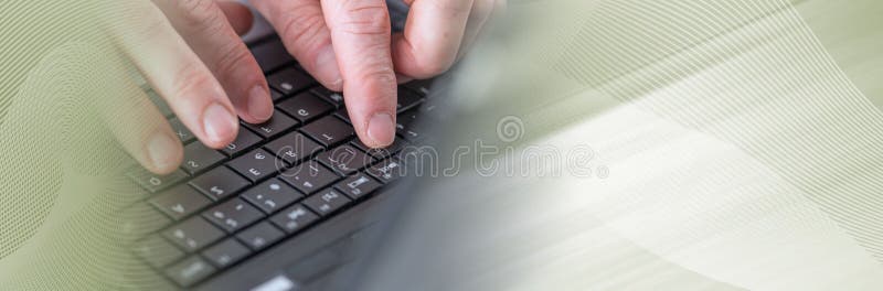 Hands Typing on Laptop Computer. Panoramic Banner Stock Image - Image ...