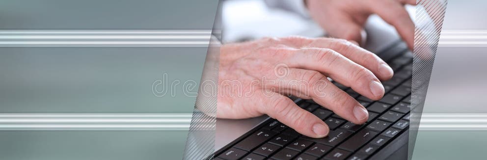Hands Typing on Laptop Computer. Panoramic Banner Stock Image - Image ...