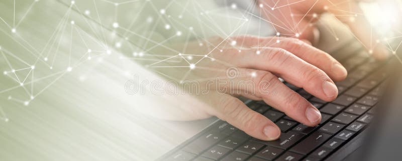 Hands Typing on Laptop Computer; Panoramic Banner Stock Photo - Image ...