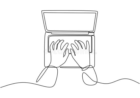 Hands Typing on Laptop Computer Continuous Line Drawing. Working and ...