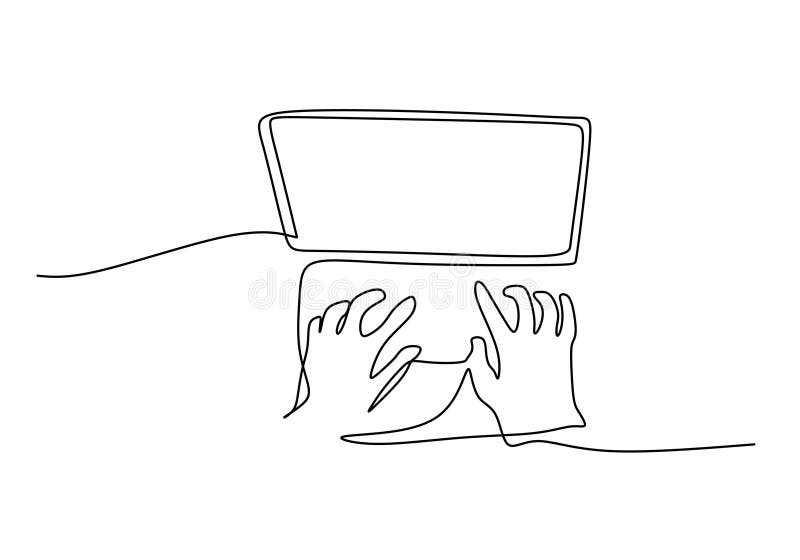 Hands Typing on Laptop Computer Continuous Line Drawing. Working and ...