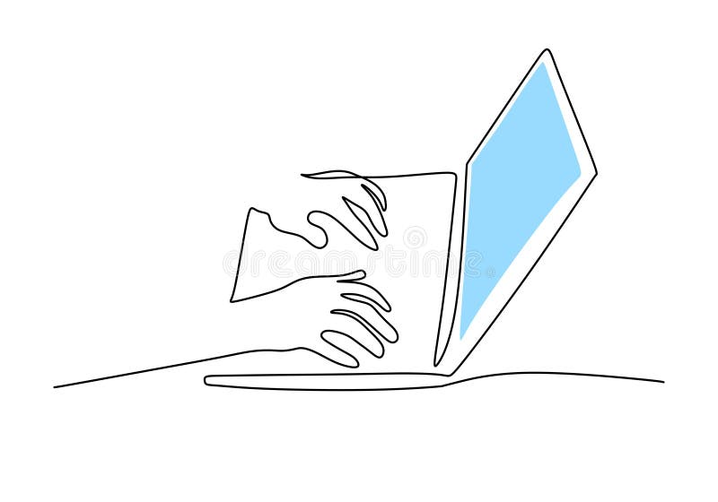 Hands Typing on Laptop Computer Continuous Line Drawing. Working and ...