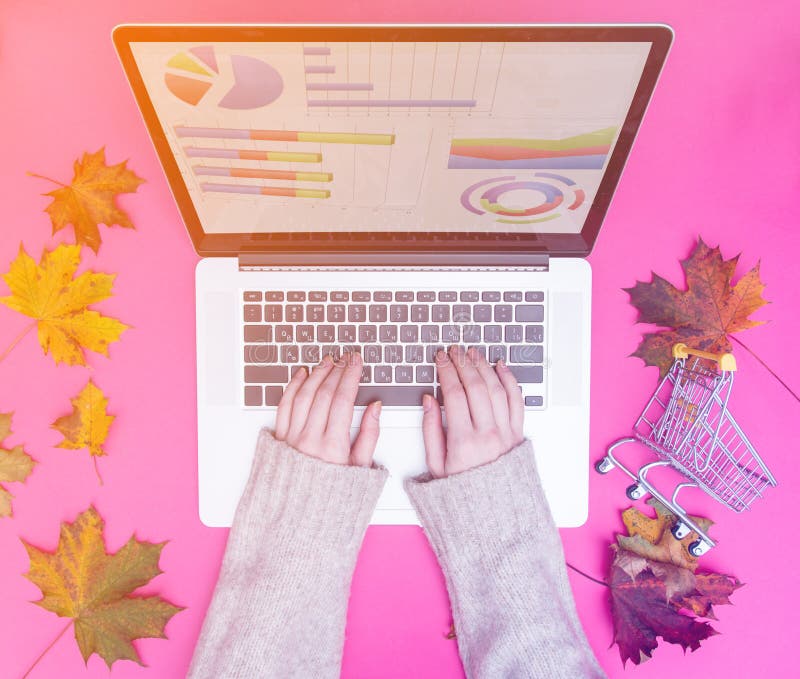 Hands Typing at Laptop Computer with Graphic Projects Stock Image ...