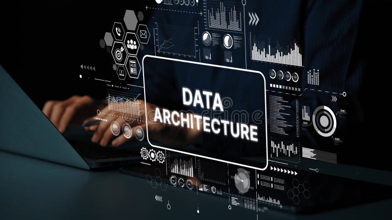 Hands Typing on Laptop with Data Architecture Overlay and Graphical ...