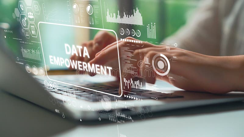 Hands Typing on Laptop with Data Empowerment Concept and Visual ...