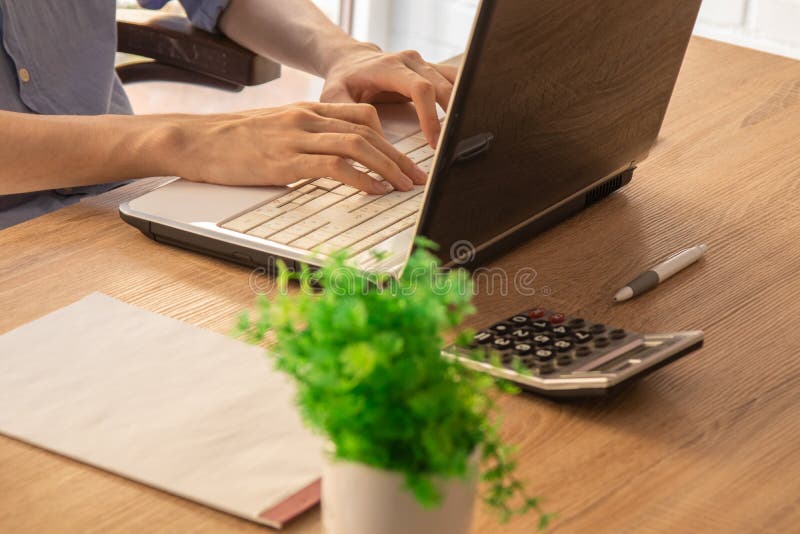 Hands Typing on Laptop at Desk Stock Photo - Image of search, keyboard ...