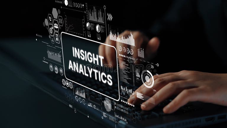 Hands Typing on Laptop with Digital Analytics and Data Visualization Graphics Representing ...