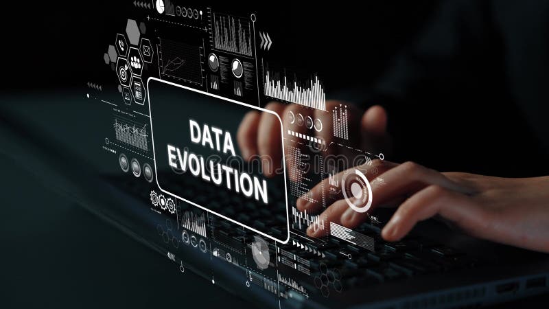 Hands Typing on Laptop with Digital Data Evolution Concept Displayed on ...