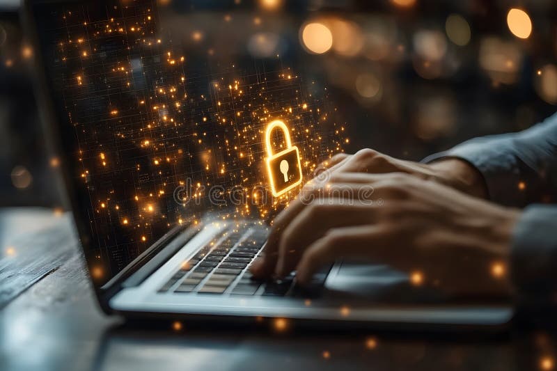 Hands Typing on Laptop with Digital Padlock Icon, Cybersecurity and ... Hands Typing on Laptop with Digital Padlock Icon, Cybersecurity and ...