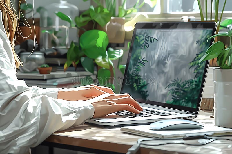 Productive Work Session: Hands on Laptop Keyboard Stock Illustration ...