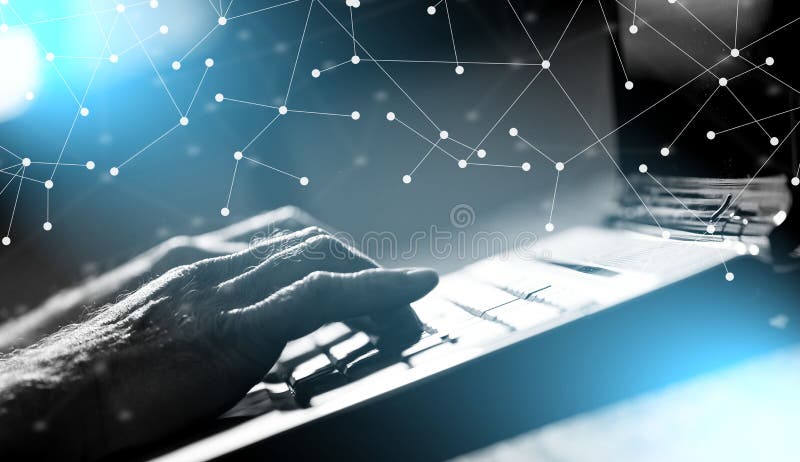 Hands Using a Laptop, Hard Light Effect; Multiple Exposure Stock Photo ...