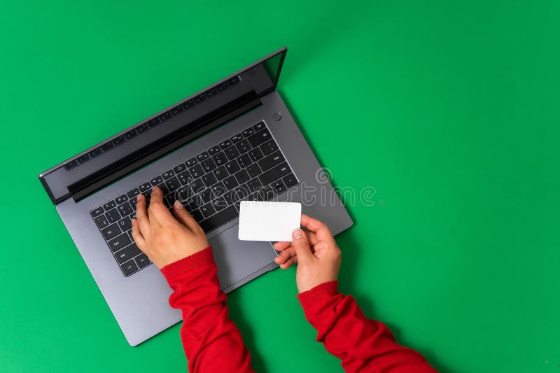 Hands Typing on Laptop while Holding Card, Concept Online Shopping ...