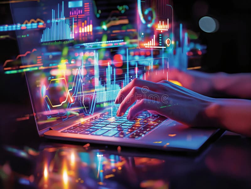 Hands Typing on Laptop with Abstract Network Overlay Stock Photo ...