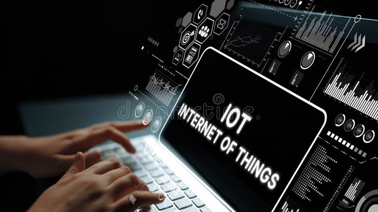 Hands Typing on Laptop with Internet of Things Concept and Data ...