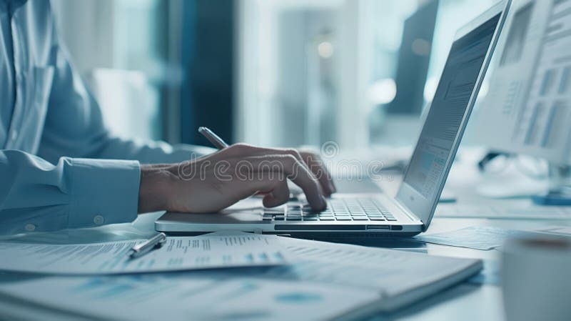 Hands Typing on Laptop Keyboard. AI Generated Stock Image - Image of ...
