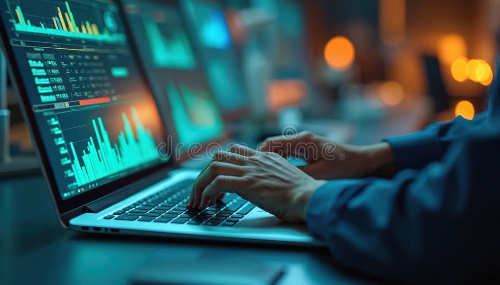 Hands Typing on Laptop Keyboard with Database from SCADA System on ...