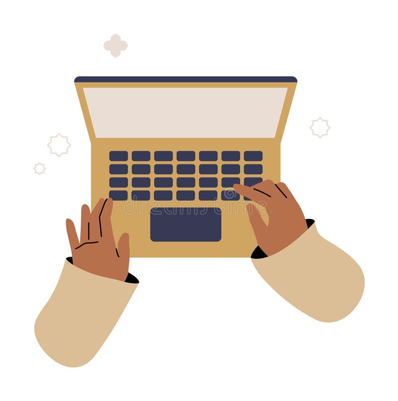 Hands Typing on Laptop Keyboard in Flat Vector Illustration Symbolizing ...