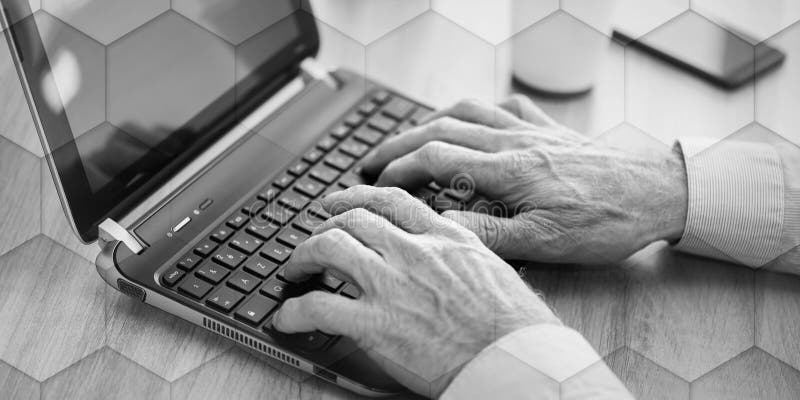 Hands Typing on Laptop Keyboard, Geometric Pattern Stock Image - Image ...