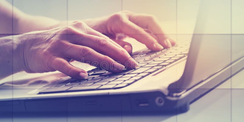 Hands Typing Laptop Keyboard Light Effect Geometric Pattern Stock ...