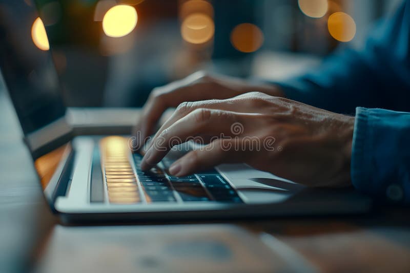 Hands Typing on Laptop Keyboard at Night, Working Late on a Project ...