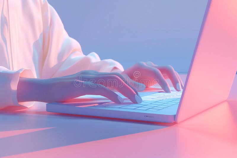 Hands Typing on a Laptop Keyboard in Soft, Pastel Lighting, Symbolizing ...