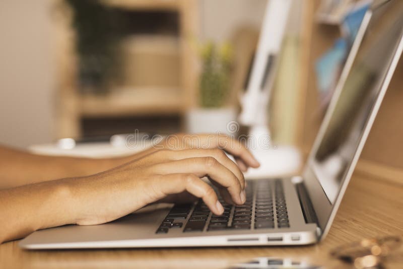 Hands Typing Laptop Lateral View. High Quality Photo Stock Image ...