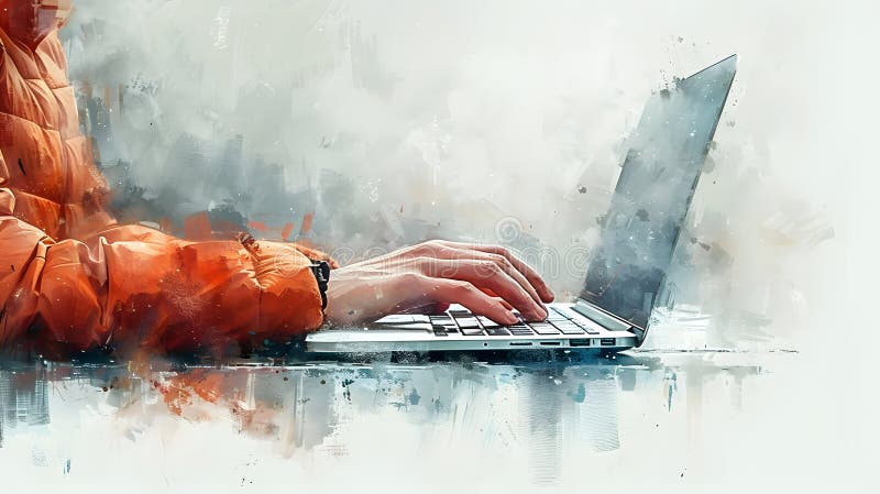 Remote Work Bliss: Hands Typing Away on Laptop Stock Illustration ...