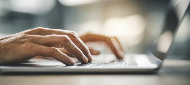 The Hands Typing on a Laptop in a Modern Workspace Environment. AI Generated Image Stock Image ...