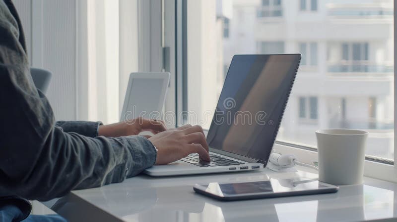 The Hands Typing on Laptop. AI Generated Stock Photo - Image of digital ...