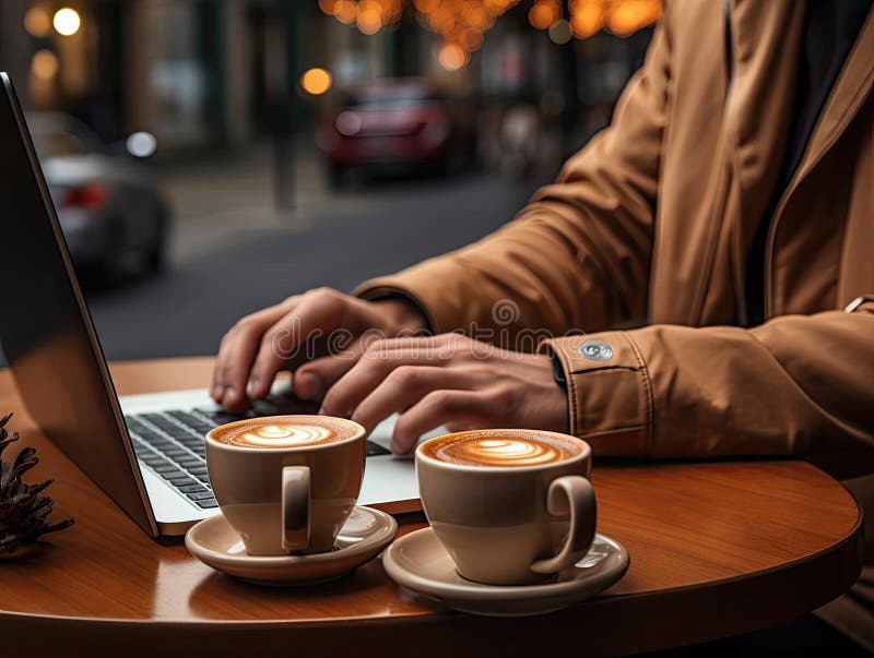 Hands Typing on Laptop with Notebook and Coffee Stock Illustration ...