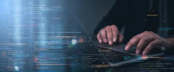 Hands Typing on Laptop with Programming Code on Screen, Representing Software Development ...