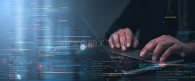 Hands Typing on Laptop with Programming Code on Screen, Representing ...