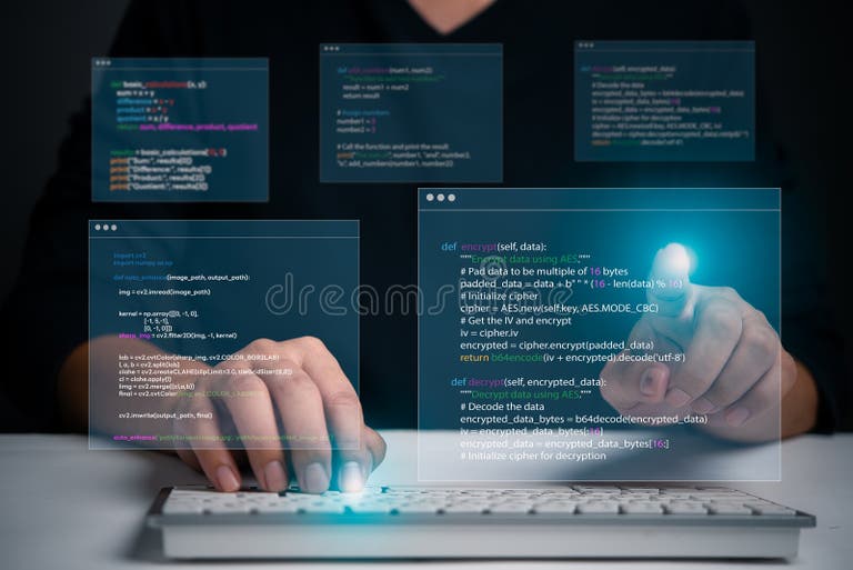 Hands Typing On Laptop With Programming Code On Screen Representing