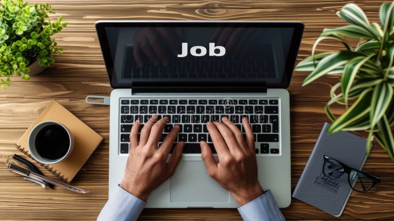 Hands Typing on Laptop with Search Bar Showing Job Text, Digital Job ...