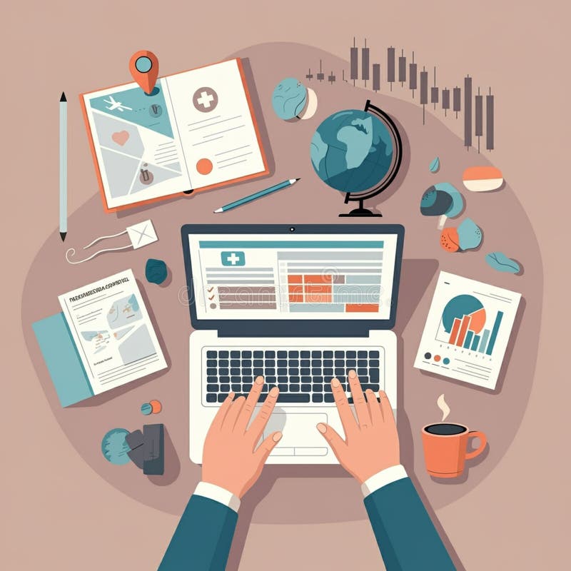 Hands Typing on a Laptop, Surrounded by Various Work-related Items ...