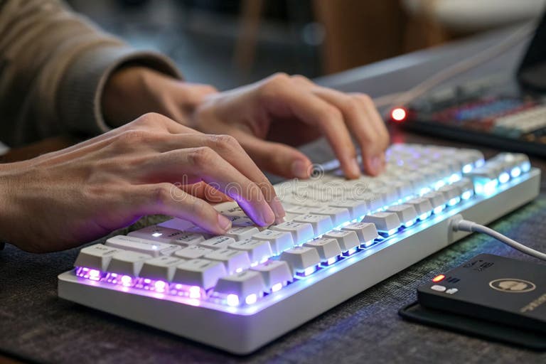 Hands Typing on Mechanical Keyboard with LED Backlight Stock Illustration - Illustration of keys ...