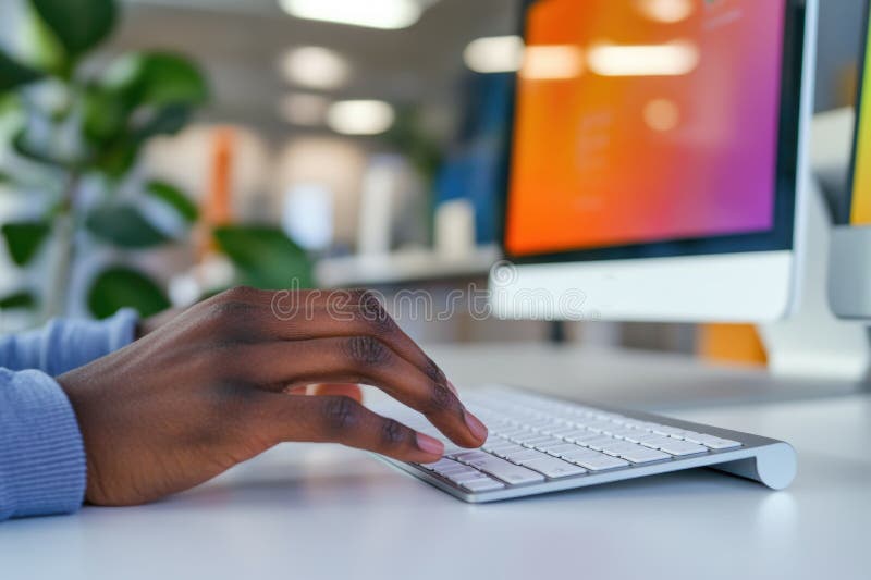 Hands Typing on a Modern Keyboard in a Bright Office Setting for ...