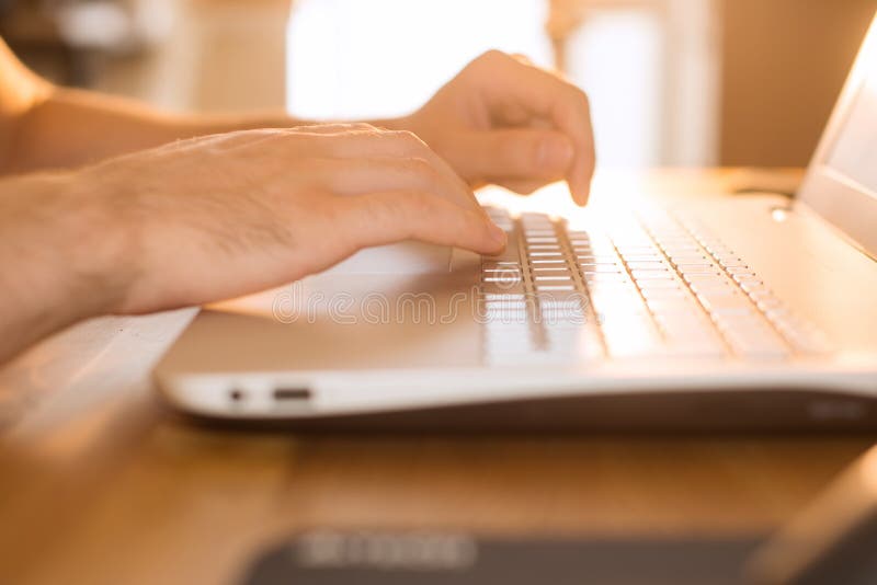 Hands Typing on a Notebook Closeup. Workplace Stock Photo - Image of ...