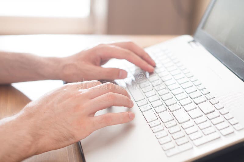 Hands Typing on a Notebook Closeup. Workplace Stock Photo - Image of ...