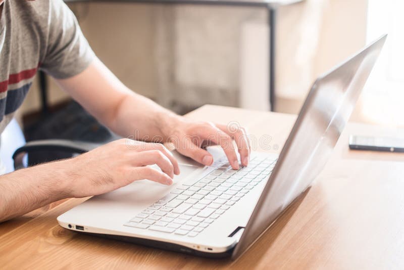 Hands Typing on a Notebook Closeup. Workplace Stock Photo - Image of ...