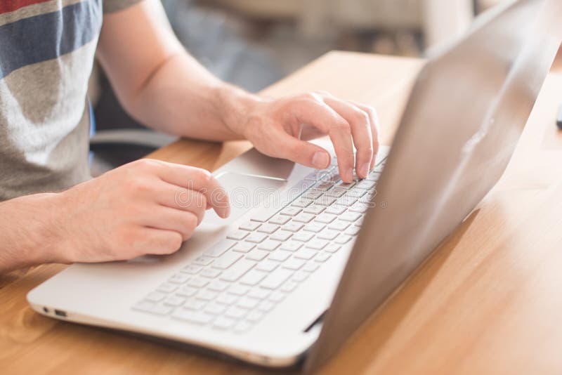 Hands Typing on a Notebook Closeup. Workplace Stock Photo - Image of ...