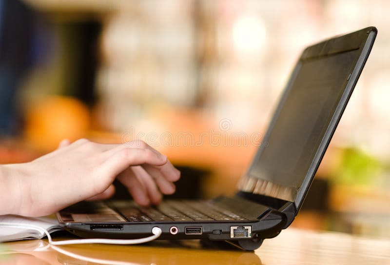 Hands Typing on Notebook in College Class Stock Photo - Image of keypad ...