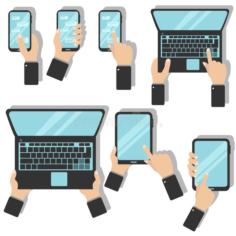 Hands Typing Text on Laptop Computer, Smartphone. Stock Illustration ...